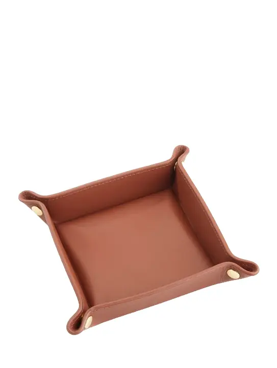 ROYCE NEW YORK Catchall Leather Valet Tray - Tan- Gold Foil