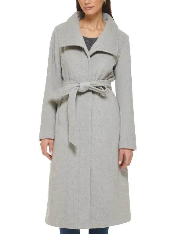 Cole Haan Belted Long Coat - Light Grey