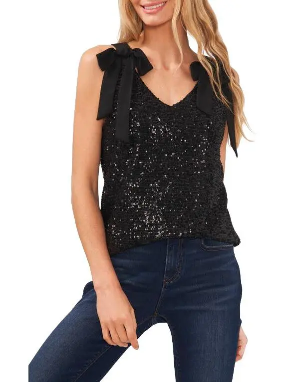 CECE DUPRAZ Bow Tie Strap Sequin Tank - Rich Black