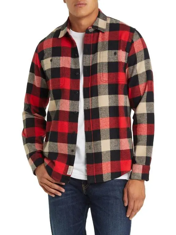 SCHOTT Buffalo Check Flannel Long Sleeve Button-up Shirt - Black/red