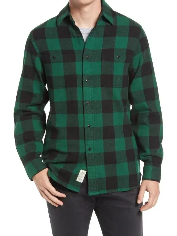 SCHOTT Buffalo Check Flannel Long Sleeve Button-up Shirt - Green