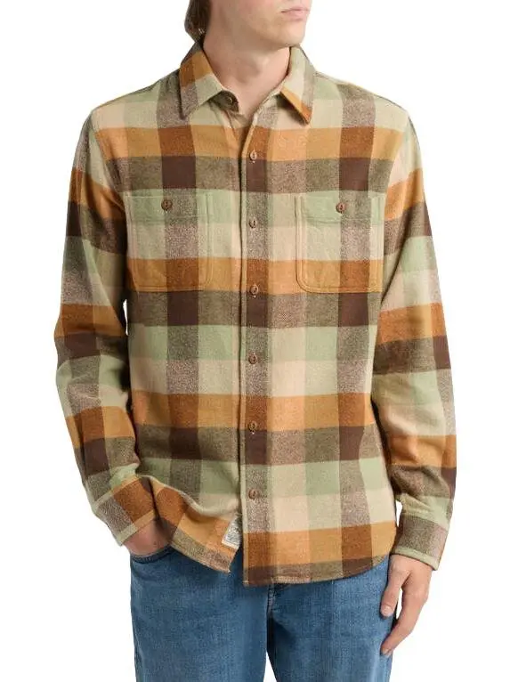 SCHOTT Buffalo Check Flannel Long Sleeve Button-up Shirt - Mint/rust