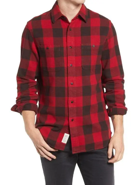 SCHOTT Buffalo Check Flannel Long Sleeve Button-up Shirt - Red