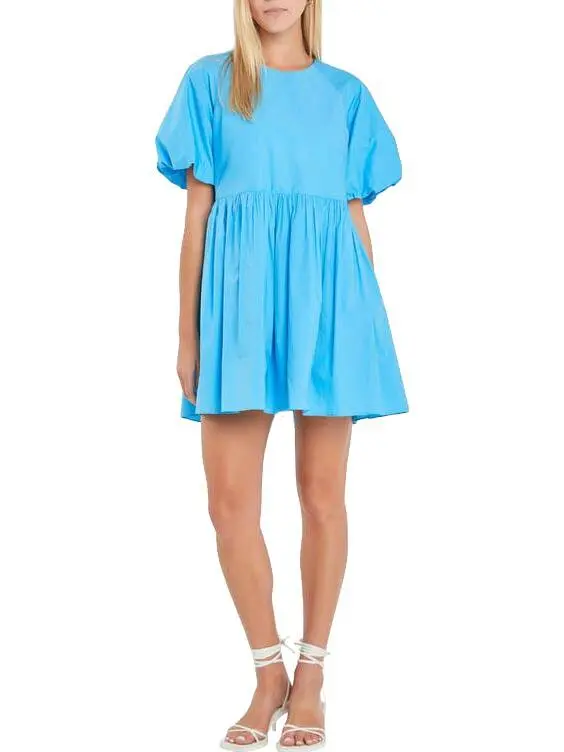English Factory Balloon Sleeve Mini Dress - Ocean Blue