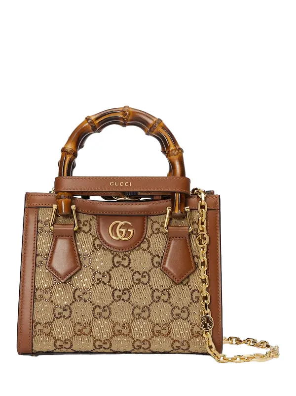Gucci Gg Canvas Diana Crystal Mini Tote Bag - Beige
