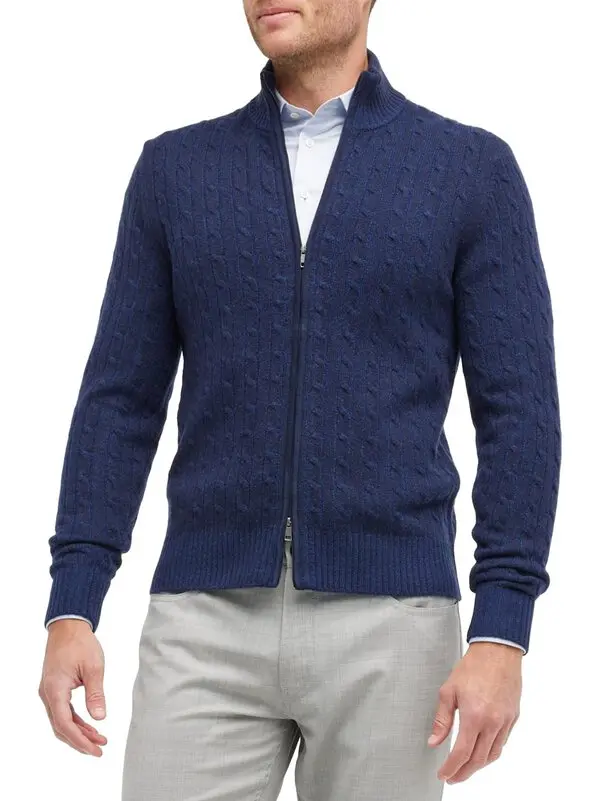 Neiman Marcus Cable-knit Cashmere Sweater - Navy