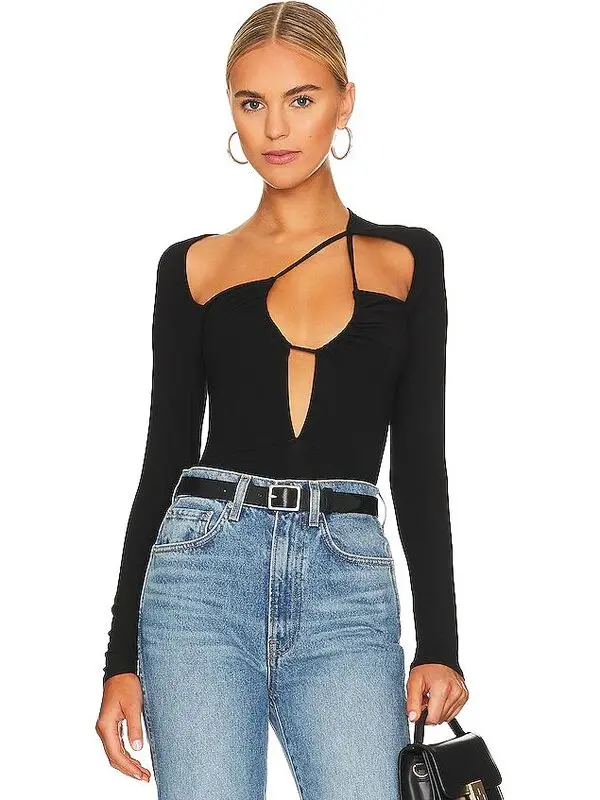 Superdown Aranza Ruched Bodysuit - Black