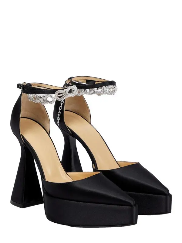 Mach & Mach Bow Chain Platform Pumps - Black