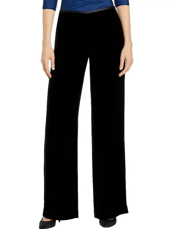 Emporio Armani Wide-leg Velvet Pants - Solid Black