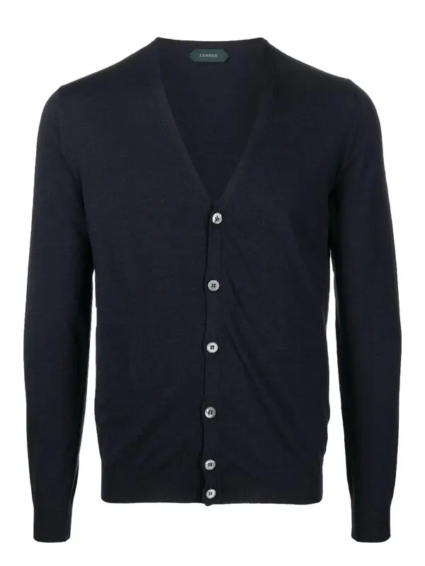 ZANONE Virgin-wool Blend Buttoned Cardigan - Blue