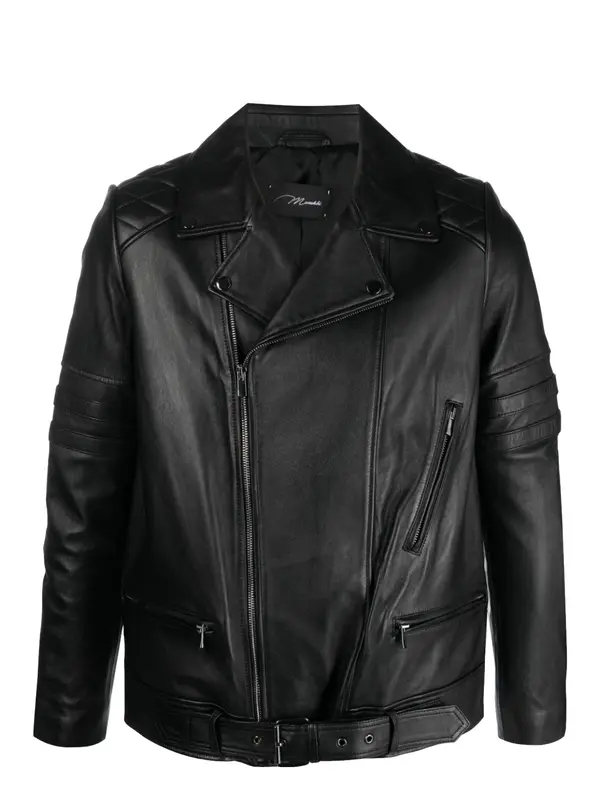 MANOKHI Off-centre Zip-fastening Leather Jacket - Black