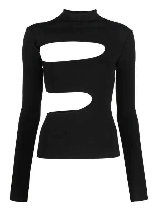 Roberto Cavalli Cut-out Ribbed Long-sleeved T-shirt - Black