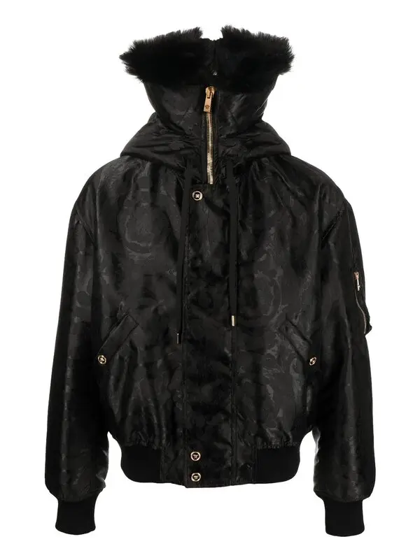 Versace Baroque-print Shearling-lined Jacket - Black