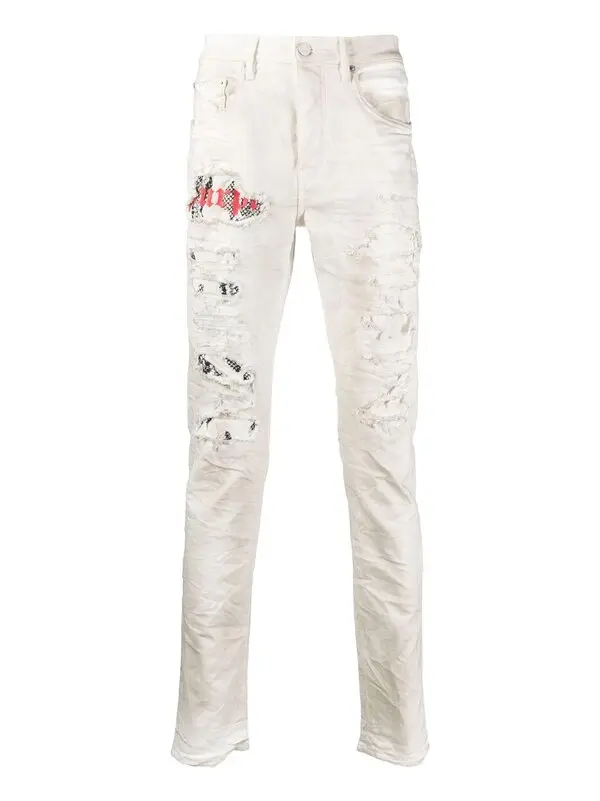 PURPLE BRAND Paint-splatter Tapered Jeans - White