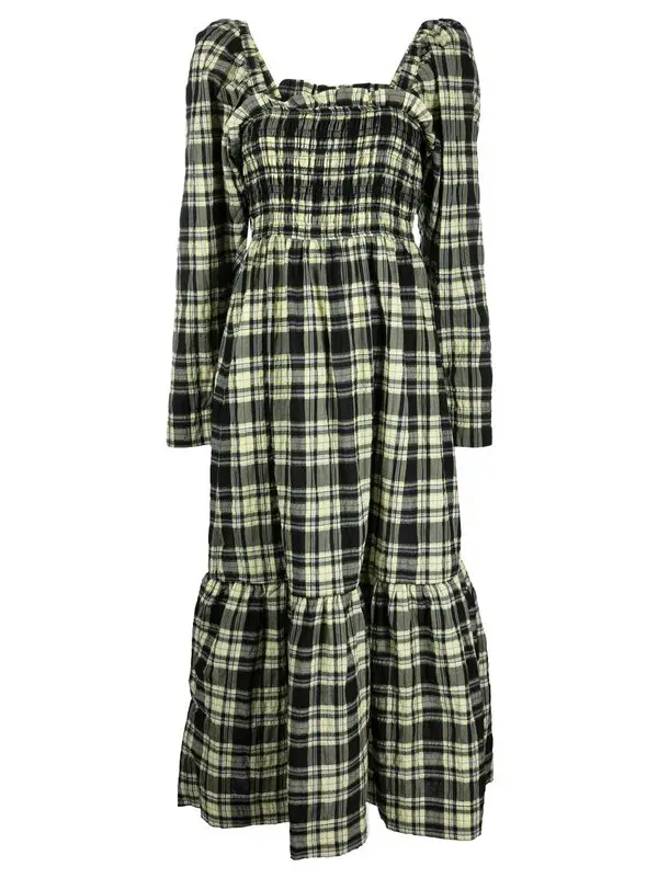GANNI Checked Tiered Dress - Black