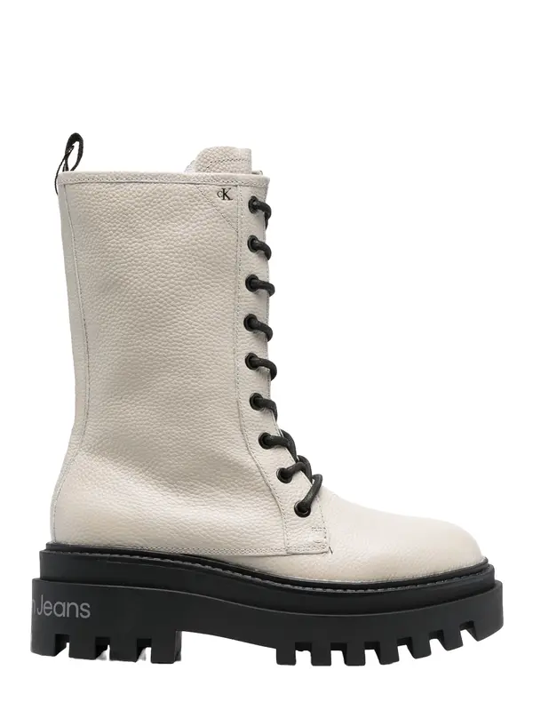 Calvin Klein Lace-up Leather Platform Boots - Neutrals