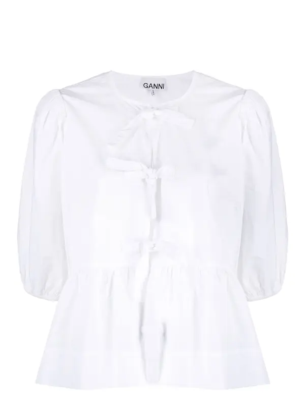 GANNI Organic-cotton Peplum Blouse - White