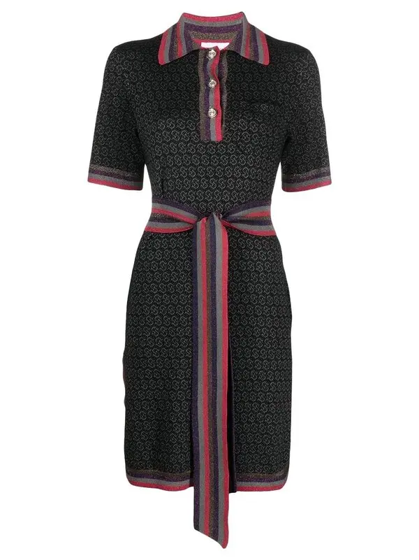 FERRAGAMO Monogram Tie-waist Knitted Dress - Black