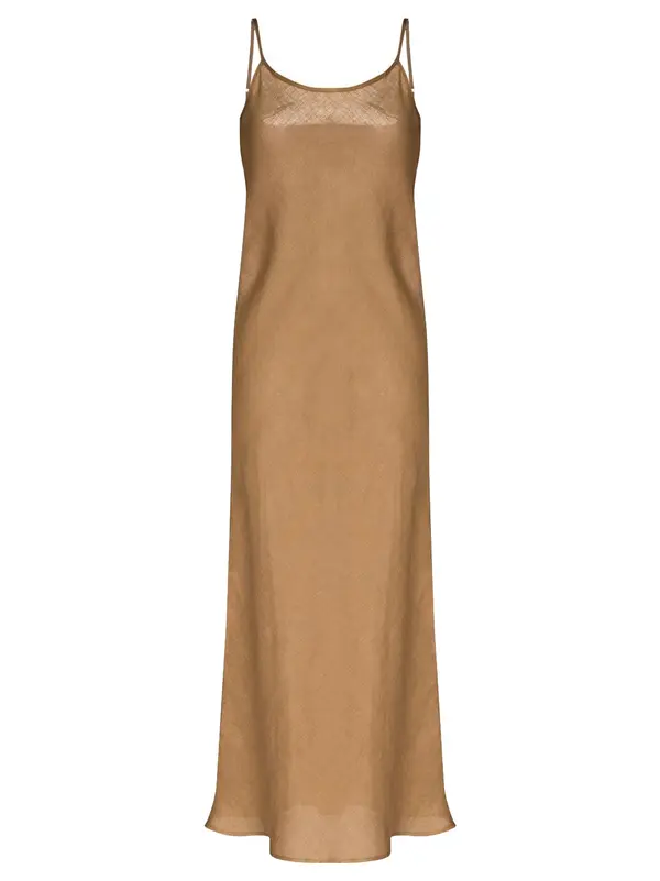 BASERANGE U-neck Sleeveless Linen Midi Dress - Brown