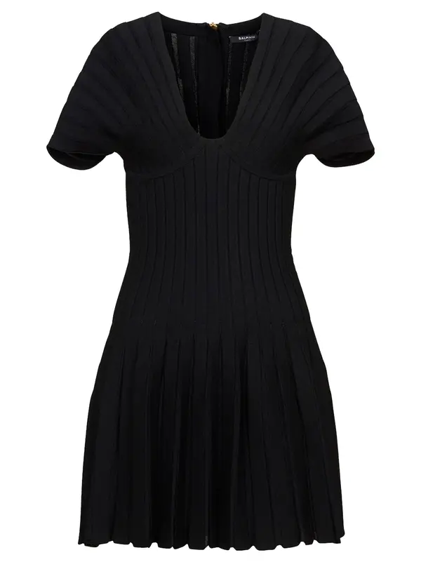 Balmain Pleated Mesh Mini Dress - Black