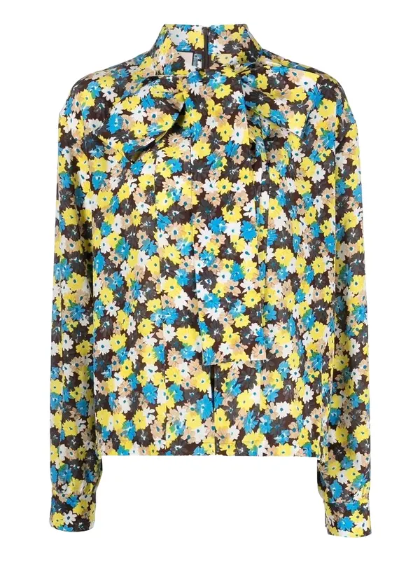 Plan C Floral Print Silk Shirt - Black