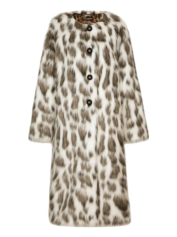 Dolce & Gabbana Leopard-print Faux-fur Mid-length Coat - White