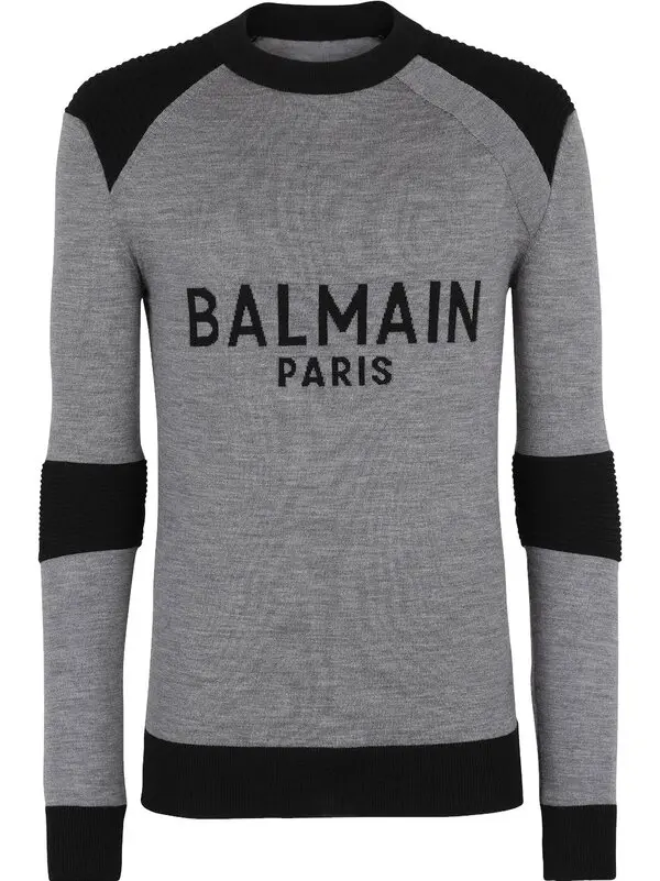 Balmain Fine-knit Jacquard-logo Jumper - Grey