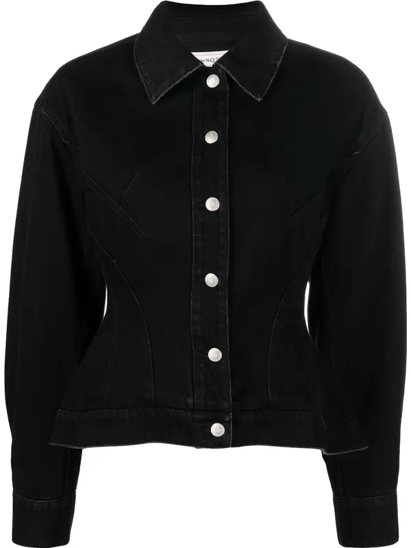 Alexander McQueen Peplum Denim Jacket - Black