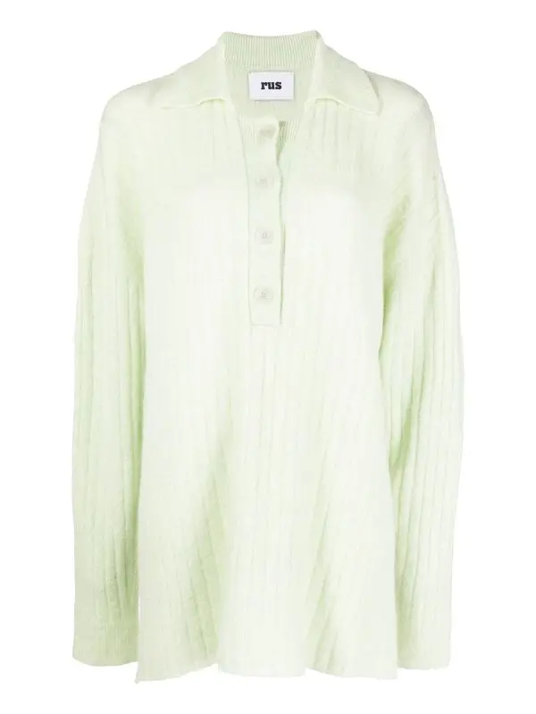 RUS Ribbed Knitted Polo Shirt - Green