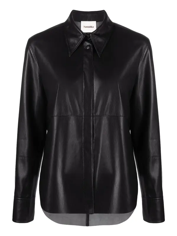 Nanushka Vegan Leather Long-sleeve Shirt - Black