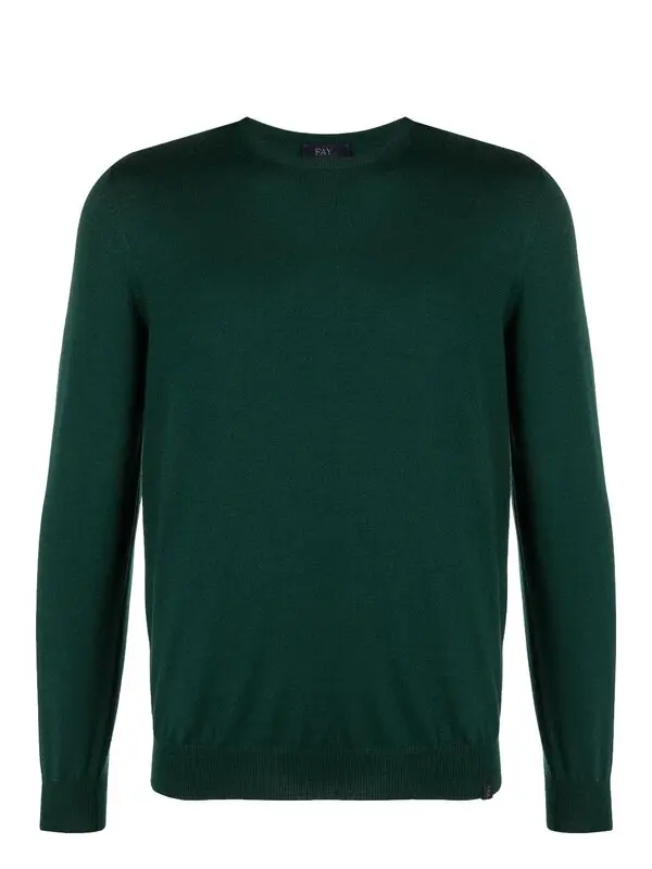 FAY Fine-knit Ribbed-trim Jumper - Green