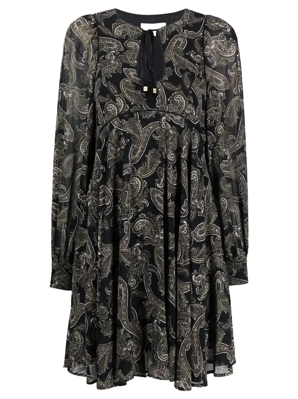Michael Kors Paisley-print Long-sleeve Dress - Black
