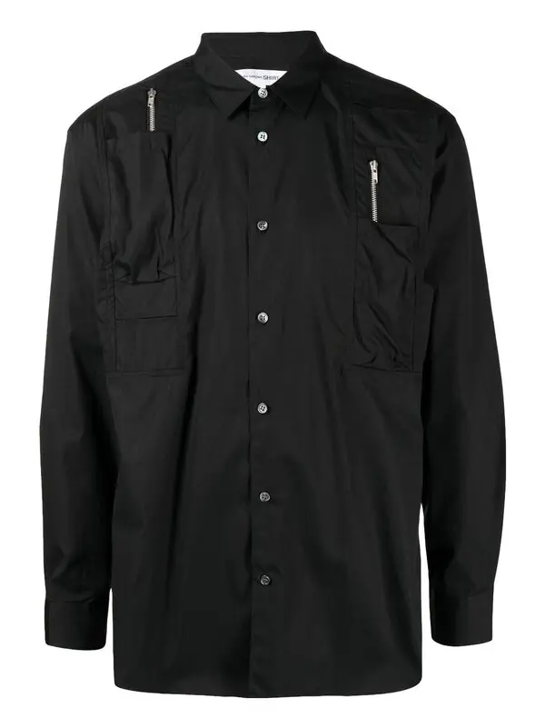 Comme Des Garçons Zip-pocket Long-sleeve Shirt - Black