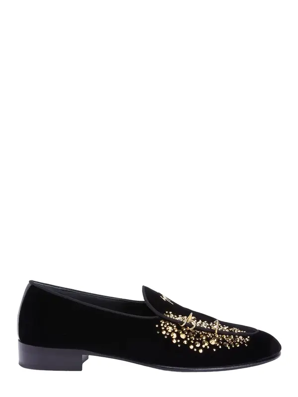 GIUSEPPE ZANOTTI Alvaro Studded Velvet Loafers - Black