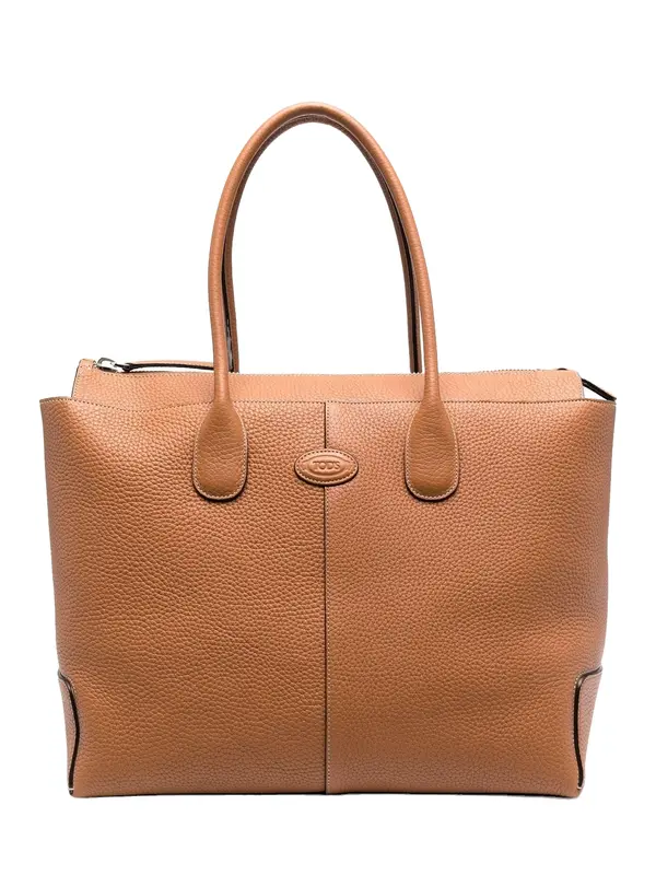 TOD'S Logo-patch Leather Tote Bag - Brown