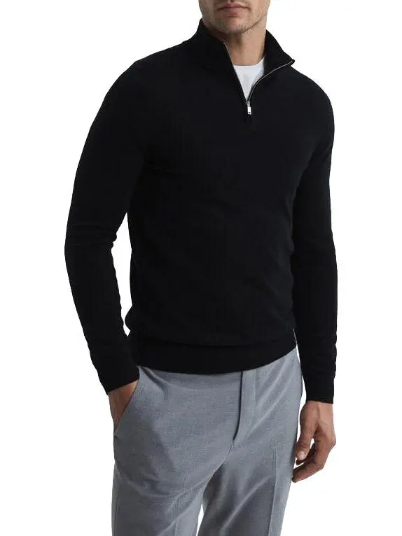 REISS Quarter Zip Wool Sweater - Black