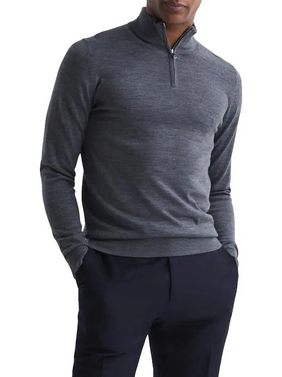 REISS Quarter Zip Wool Sweater - Mid Grey