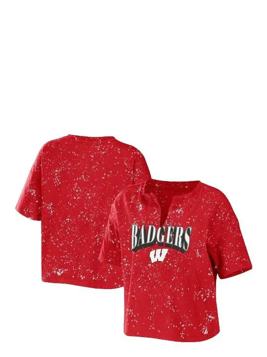 WEAR BY ERIN ANDREWS Wisconsin Badgers Cropped Notch Neck T-shirt - Red