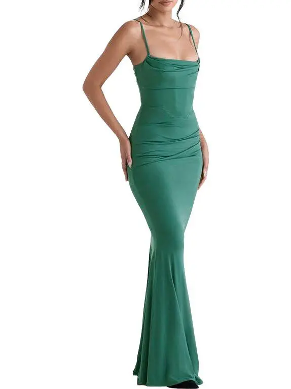 House Of Cb Milena Jersey Corset Maxi Dress - Forest