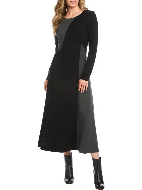 Karen Kane Color Blocked Maxi Dress - Black W/dark Heather Gray