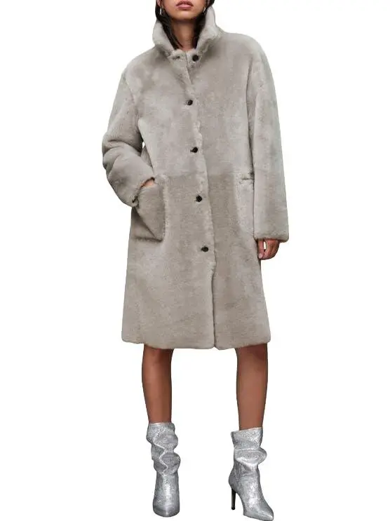ALLSAINTS Serra Genuine Shearling Coat - Pale Grey