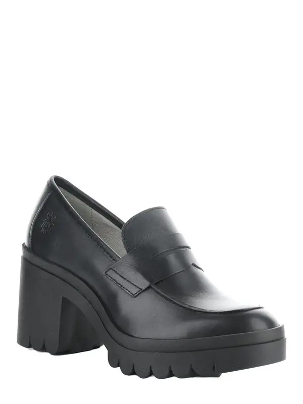 Fly London Toky Platform Loafer - 011 Black Dublin