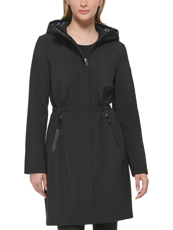 Karl Lagerfeld Paris Water-resistant Hooded Raincoat - Black
