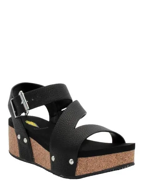 VOLATILE Biloxi Platform Wedge Sandal - Black Faux Leather