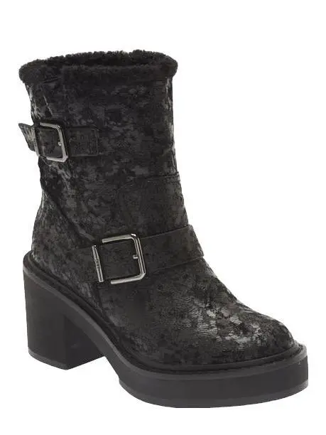 Dkny Daray Buckle Block Heel Bootie - Black Cracked Leather