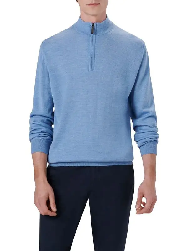 Bugatchi Merino Wool Quarter-zip Pullover - Air Blue