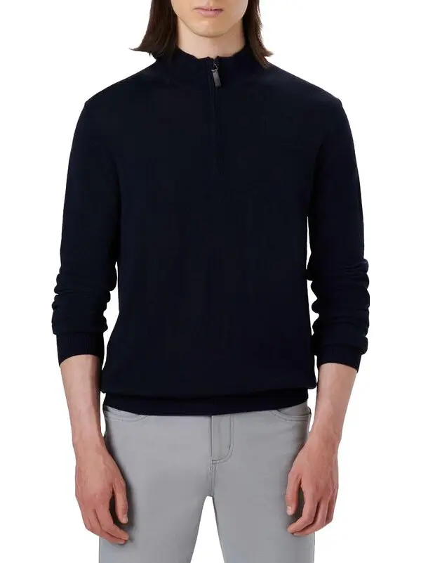 Bugatchi Merino Wool Quarter-zip Pullover - Midnight