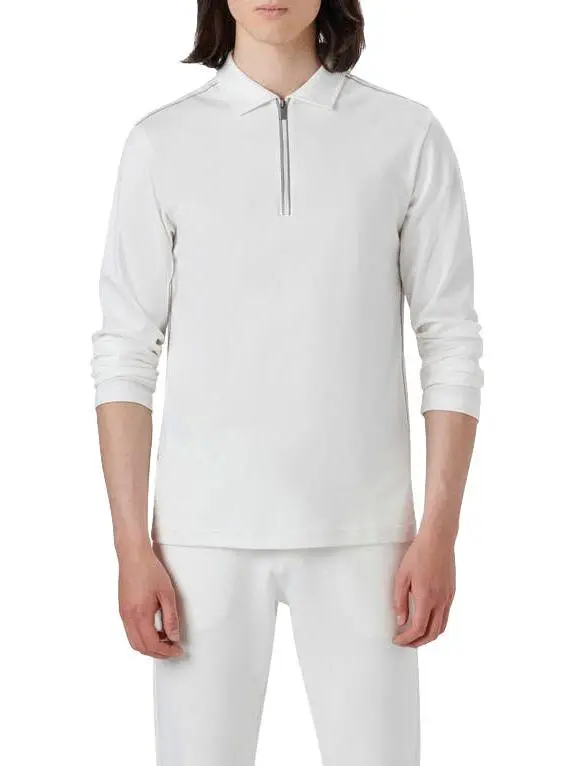 Bugatchi Long Sleeve Quarter Zip Polo - Chalk