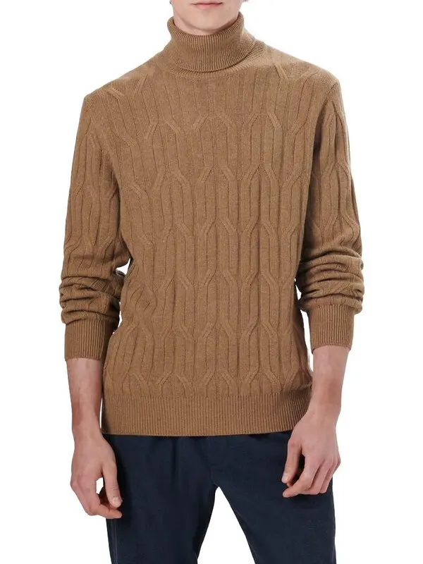 Bugatchi Cable Knit Turtleneck Sweater - Tobacco