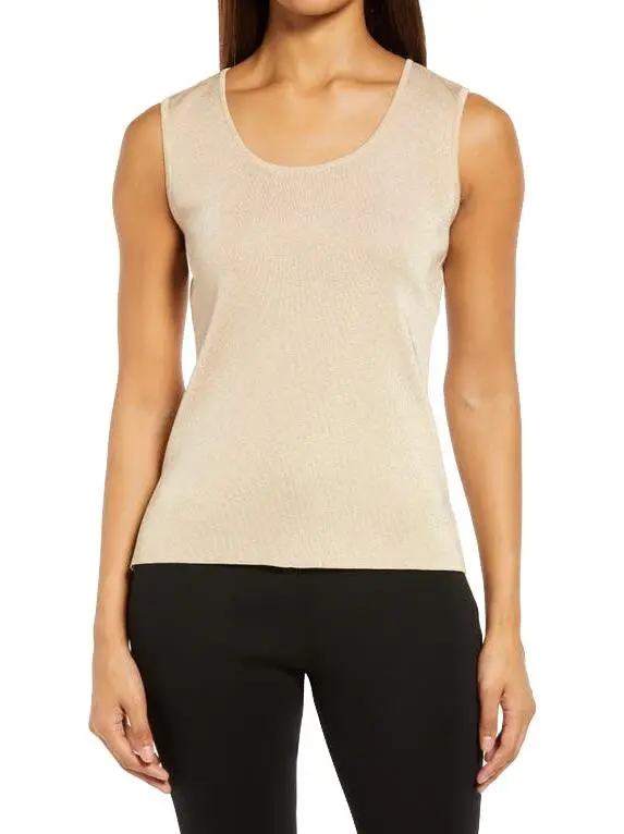 Ming Wang Scoop Neck Knit Shell - Gold